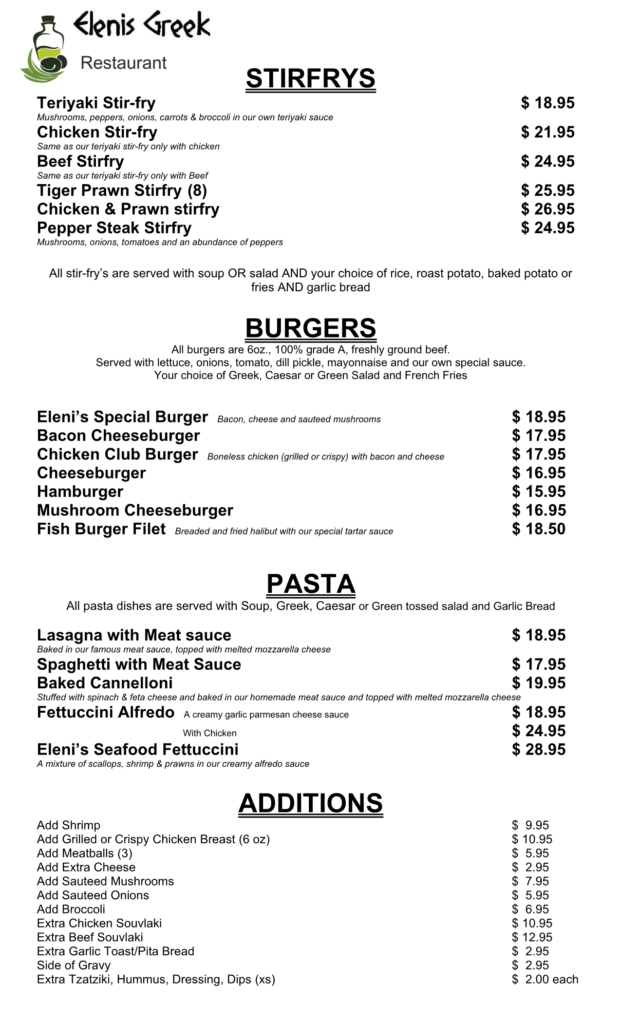 Menu - Eleni's Greek Restaurant